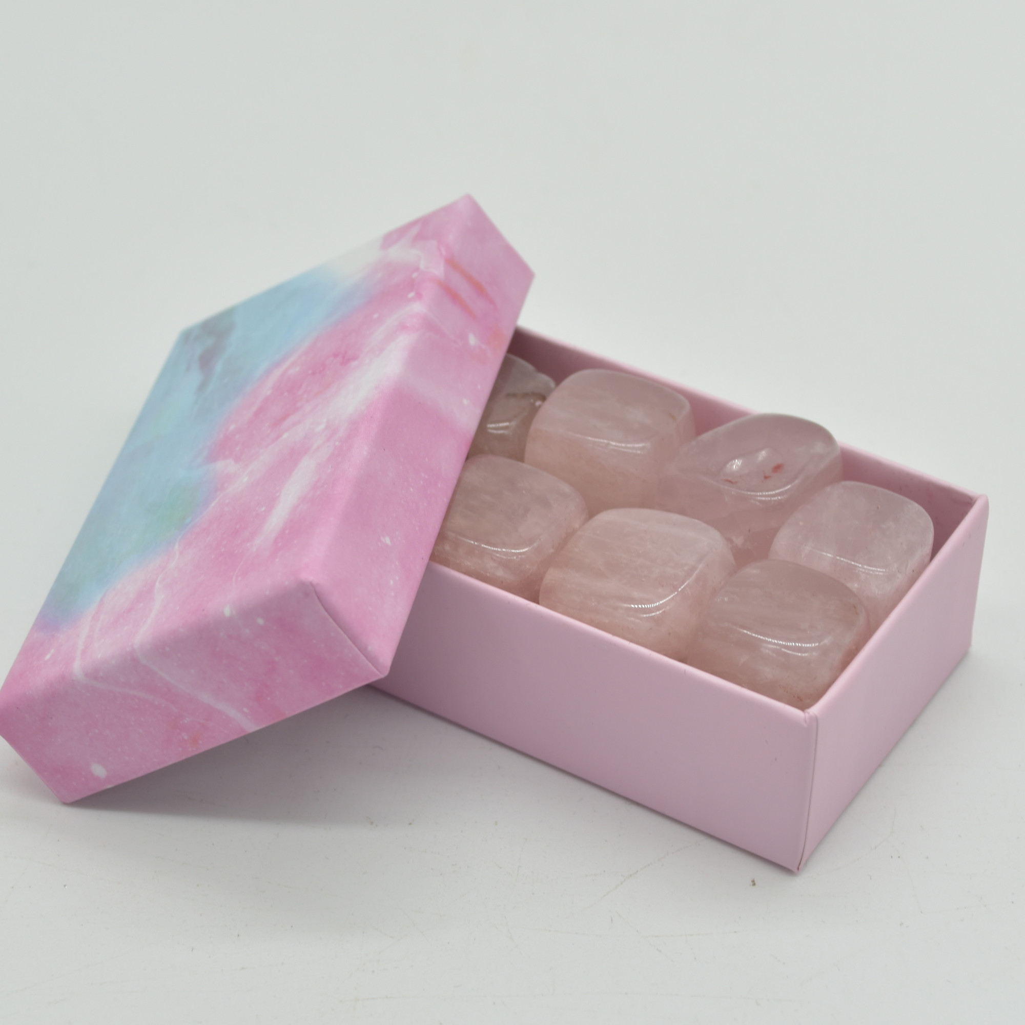 Rose Quartz Gemstone Crystal Cubes – Box Set of 8 – Calder Crystals