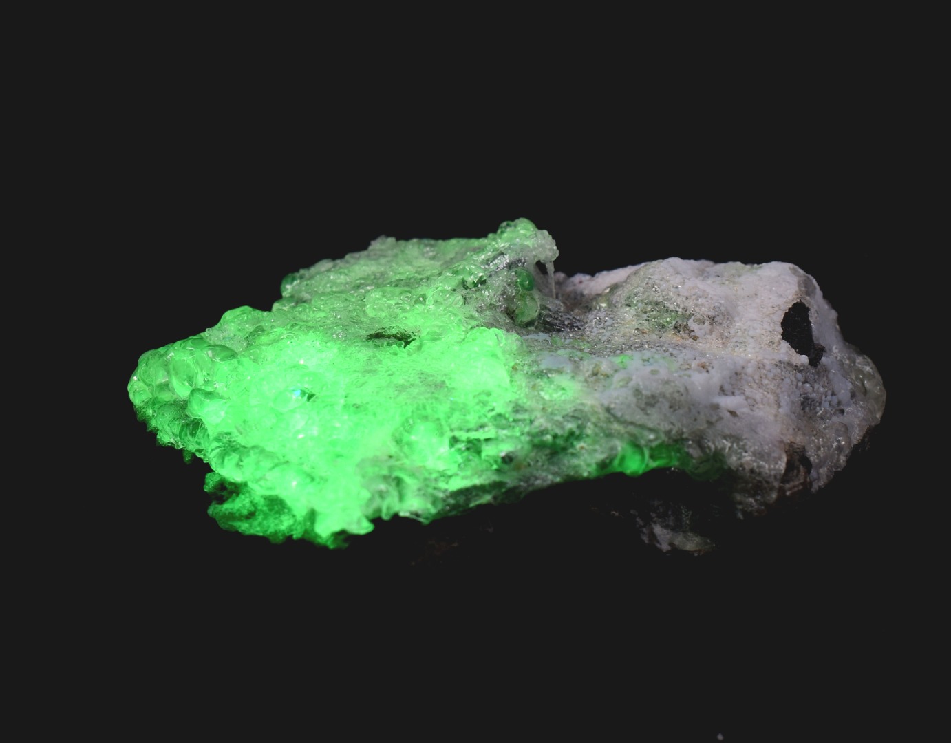 Fluorescent Hyalite Opal with Smoky Quartz, Black Tourmaline – Mineral ...