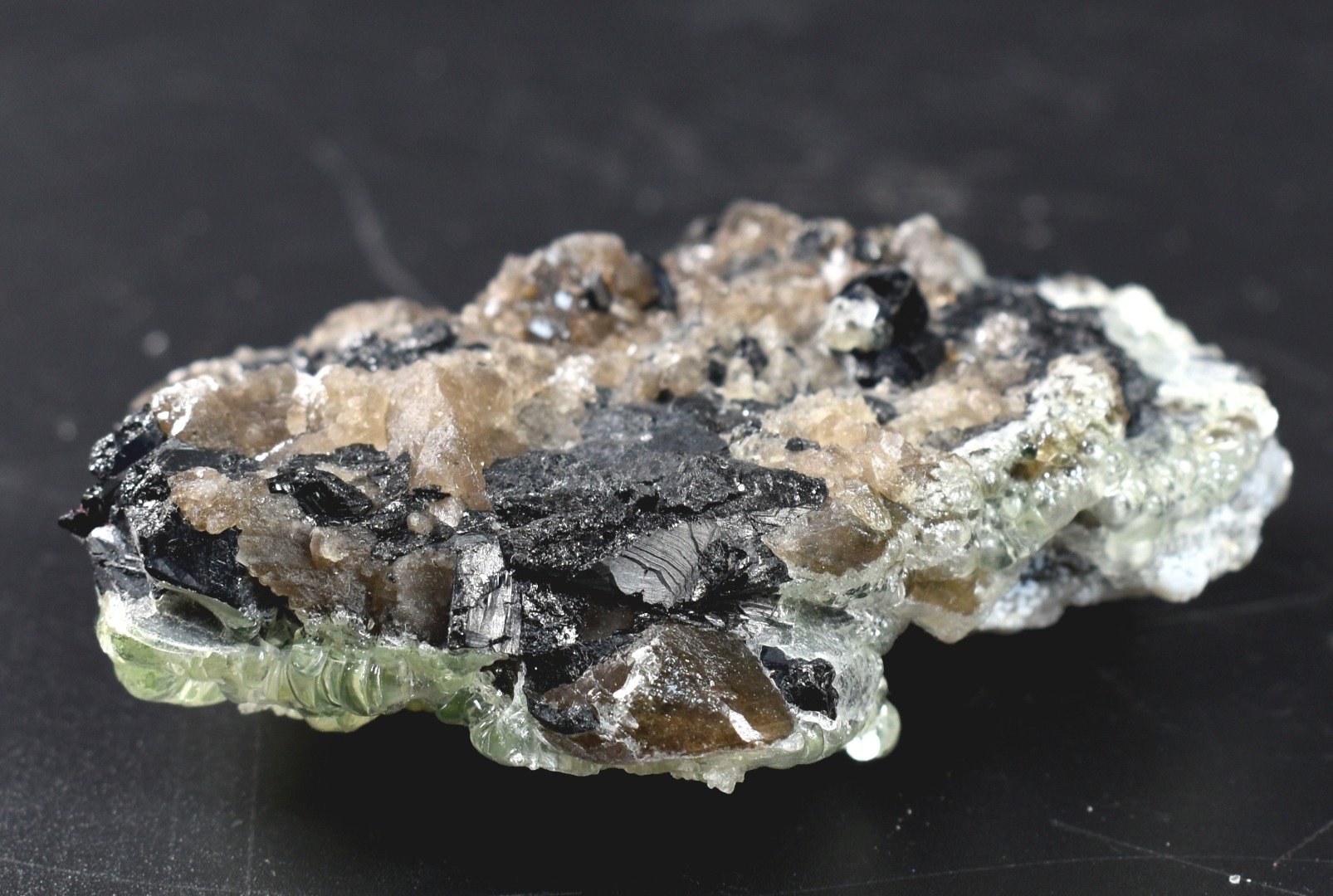 Fluorescent Hyalite Opal with Smoky Quartz, Black Tourmaline – Mineral ...